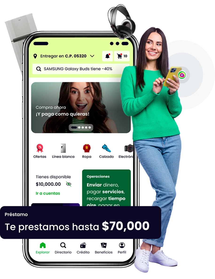 mujer consultando la tienda en línea de baz